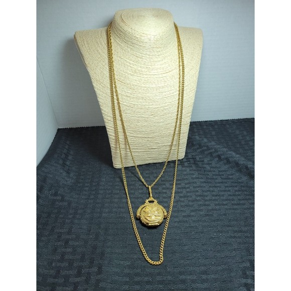 Jewelry | Vintage Goldette Perfume Compact Locket Pendant Multistrand ...